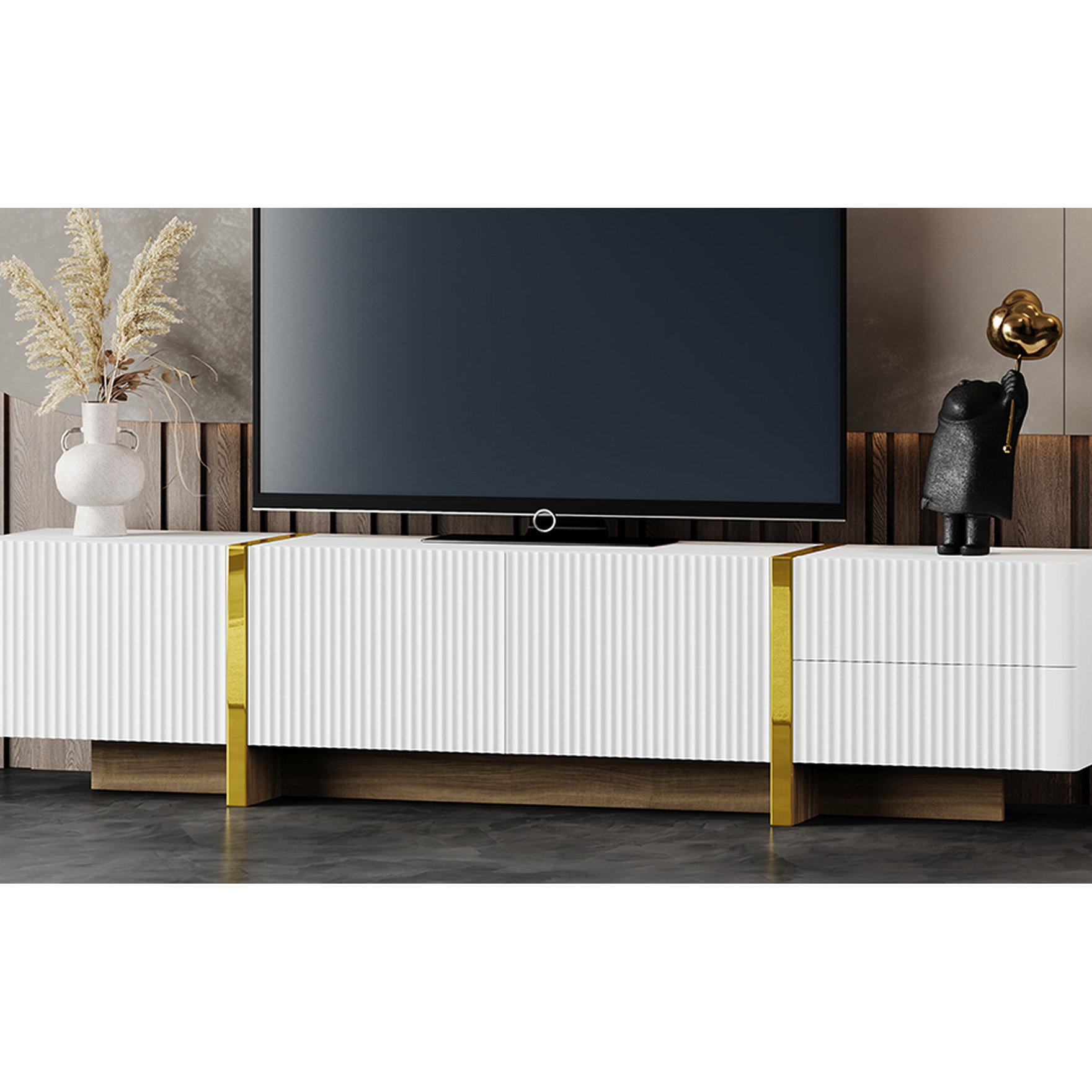 xingguangya 80" Tv Entertainment Stand, White With Fluted Panels And Prevailing Storage Centre ...
